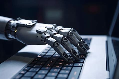 Premium AI Image Robotic Hand AI Typing On Laptop Keyboard Digital Technologies Of Future