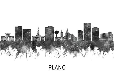 Plano Texas Skyline BW Mixed Media By NextWay Art Fine Art America