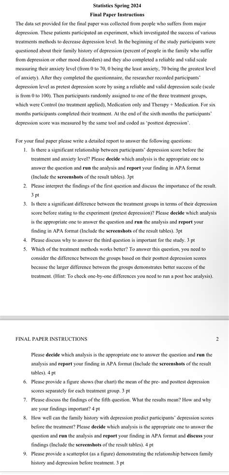 Solved Final Paper Instructionsthe Data Set Provided For The Chegg
