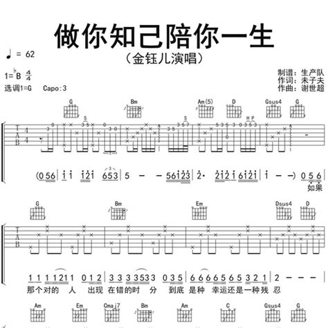 此生无憾吉他弹唱谱金钰儿g调吉他谱 吉他堂