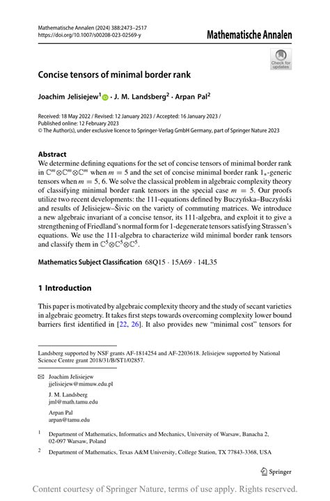 Concise Tensors Of Minimal Border Rank Request Pdf