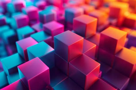 Minimalist Isometric Design Featuring Floating Cubes In A Gradient Of Colors Premium Ai