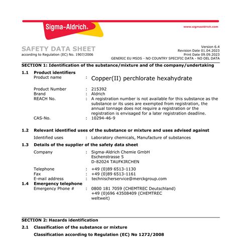 Copperii Perchlorate Hexahydrate Sapdf Docdroid