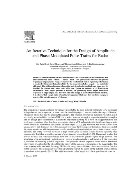 Pdf An Iterative Technique For The Design Of Amplitude And Phase Modulated Pulse Trains For Radar