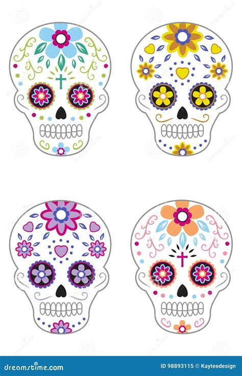 Set Of Sugar Skulls Isolated On White Background Day Of The Dea