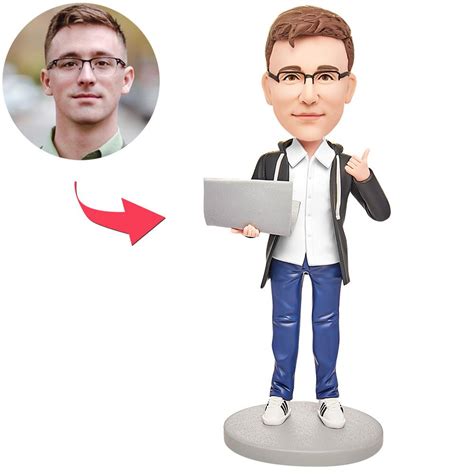 Male Software Engineer With Computer Custom Bobblehead Engraving With
