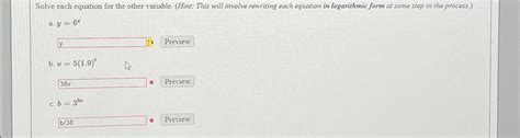 Solved Solve Each Equation For The Other Variable Hint Chegg