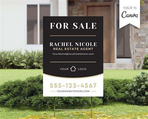 Real Estate Yard Sign Template For Sale Sign Customizable For Sale