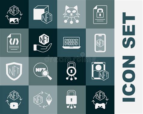 Set Nft Digital Crypto Art Mobile With Store App Binary Code And