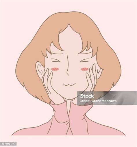 Wanita Pemalu Memiliki Pipi Memerah Dengan Ekspresi Malu Menutupi Pipi Dengan Tangan Ilustrasi