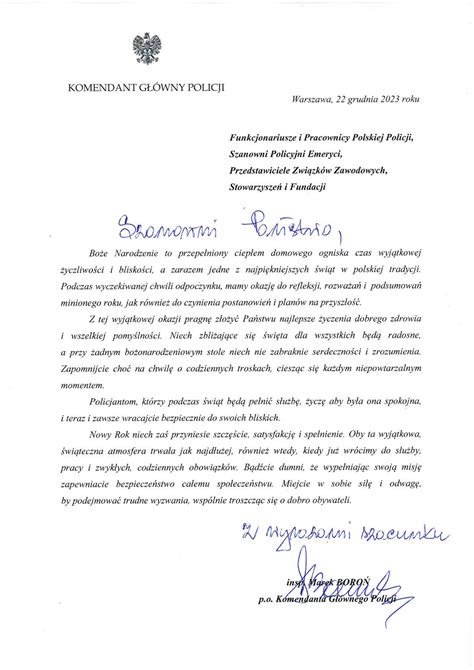 Życzenia świąteczne p o Komendanta Głównego Policji Aktualności