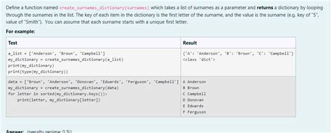 Solved Define A Function Named Create Surnames Dictionary Chegg