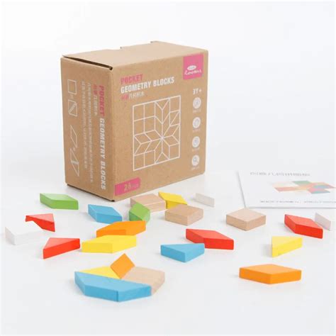Wooden Blocks Geometric Puzzle For Game Colorful Shape Pattern Montessori Stem Educational Toys