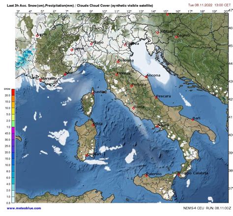 Carta Italia nuvolosità pioggia nevicate Meteobook