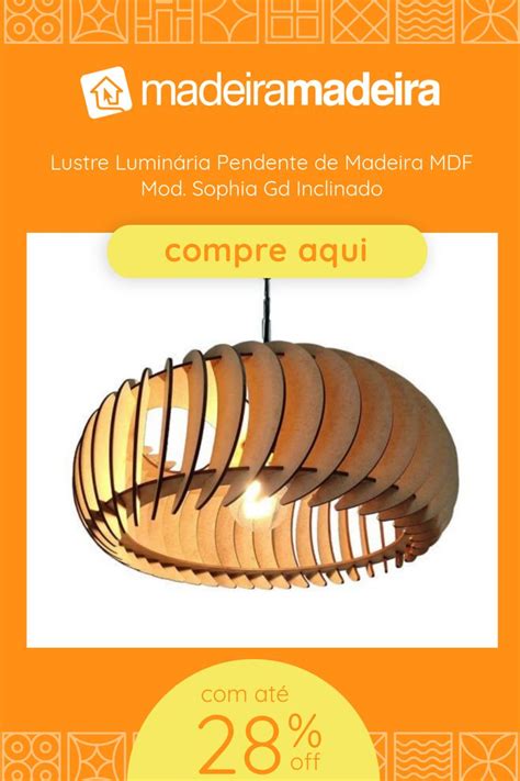 Lustre Luminária Pendente de Madeira MDF Mod Sophia Gd Inclinado