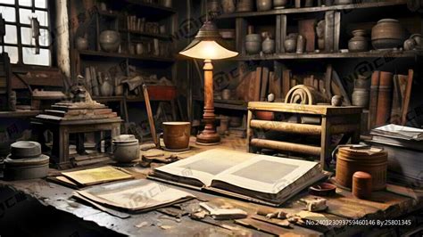 Ai创作图古代破旧不堪的书房 昵图网