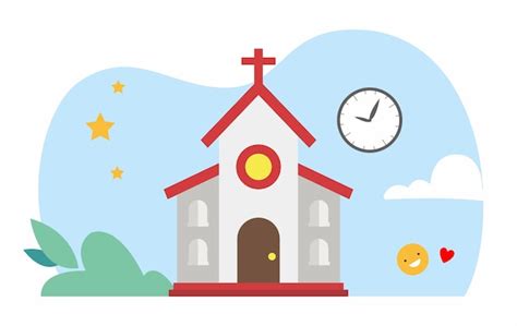 Una Caricatura De Una Iglesia Con Un Reloj Y Las Palabras Iglesia En