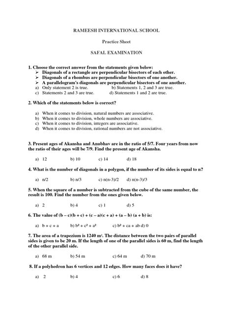 Practice Sheet For Safal Exam Pdf Euclid Classical Geometry