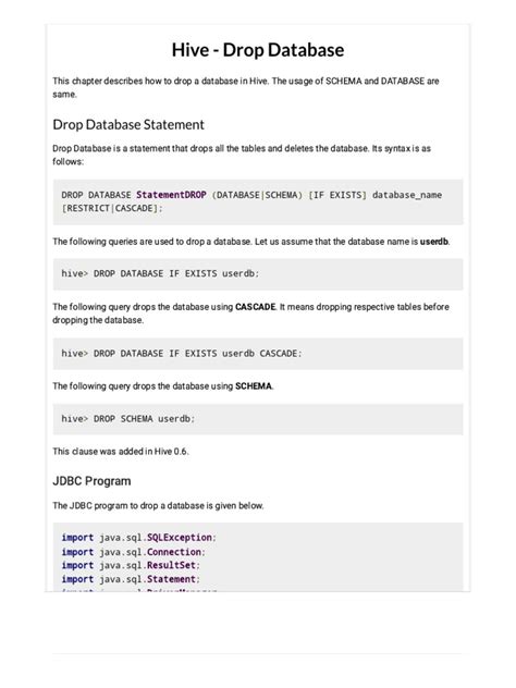 Hive Drop Database Pdf