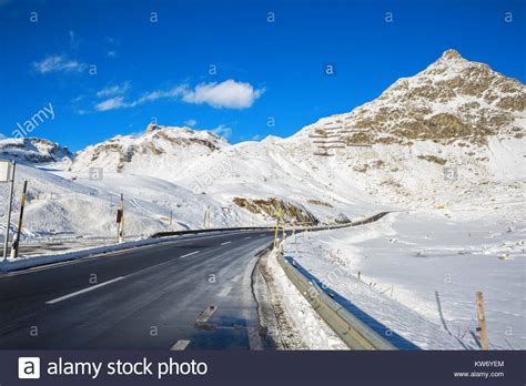 Mountain Road In Swiss Alps At Sunny Winter Day Julier Pass