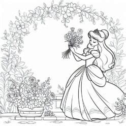 Disney Princess With Flower Coloring Page Free Printable Sheet