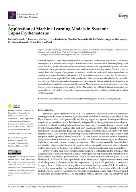 Pdf Application Of Machine Learning Models In Systemic Lupus