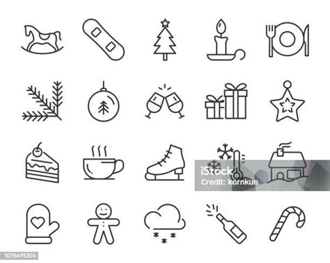 상자 선물 겨울 Chistmas 라인 아이콘 세트 가방에 대한 스톡 벡터 아트 및 기타 이미지 가방 겨울 계절 Istock