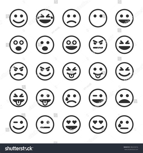 Vektor Stok Set Outline Emoticons Emoji Isolated On Tanpa Royalti