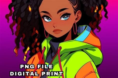 Anime Style Black Woman Digital Print Gráfico Por Whimsy Girl