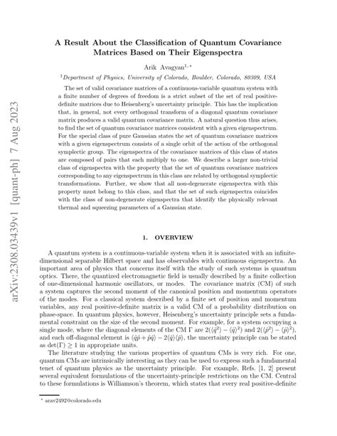 Pdf A Result About The Classification Of Quantum Covariance Matrices Based On Their Eigenspectra
