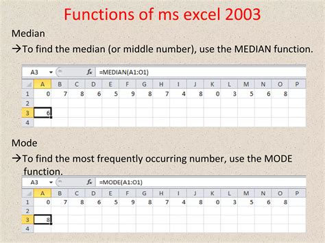 Functions Of Ms Excel 2003 Ppt