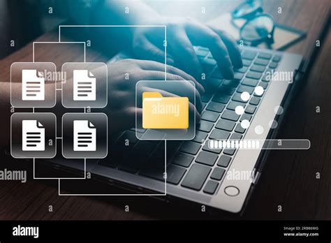 Woman Use Laptop To Manage Files Document Management System Dms Product Management System