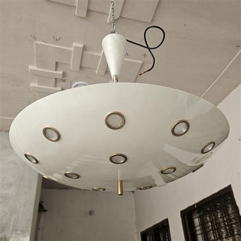 1950 S Mid Century 6 Light Indented Brass Circles Ceiling Flushmount