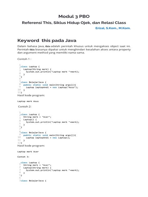 Modul 3 Keyword This Dan Siklus Hidup Objek Pada Java E Rizal Pdf