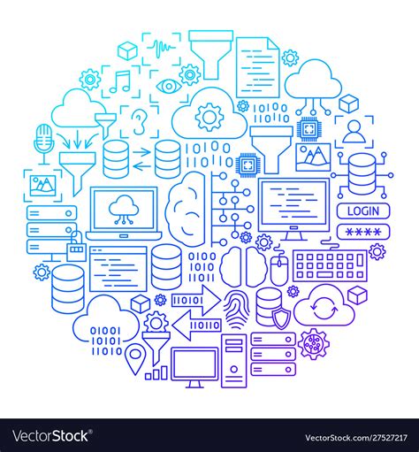 Data Science Line Icon Circle Design Royalty Free Vector