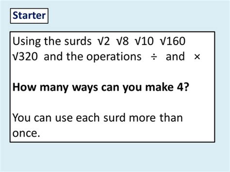 Ks4 Surds Simplifying Expanding Brackets Teaching Resources