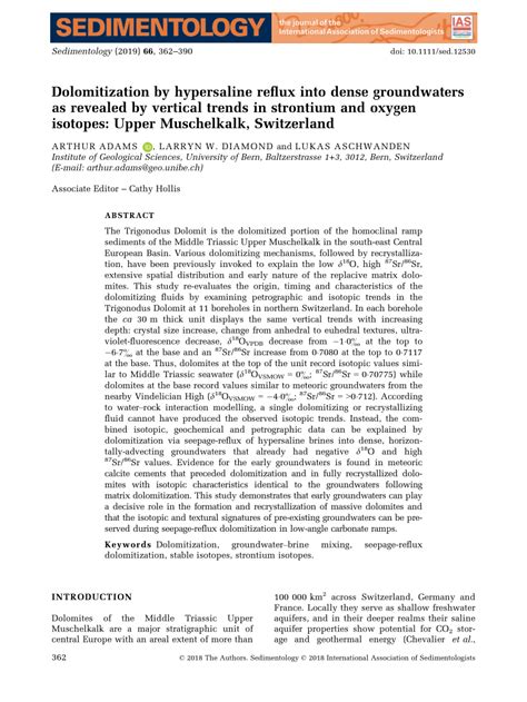 Pdf Dolomitization By Hypersaline Reflux Into Dense Groundwaters As