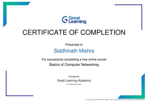 Completed Computer Networking Course By Great Learning Siddhinath