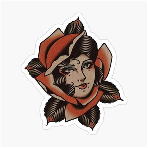 Traditional Lady Head Tattoo Sticker For Sale By Pinscher In 2024