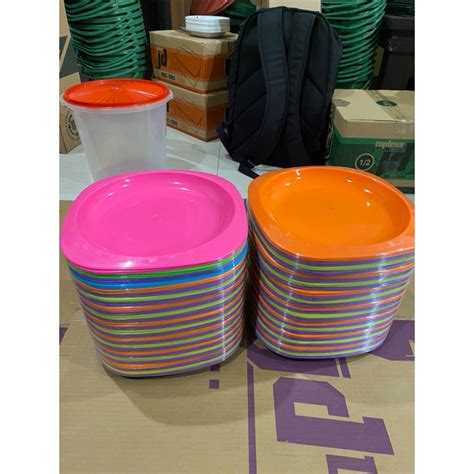 Jual 12 Pcs Piring Kotak Plastik 10 Inc 3 Warna Piring Kotak 25 Cm