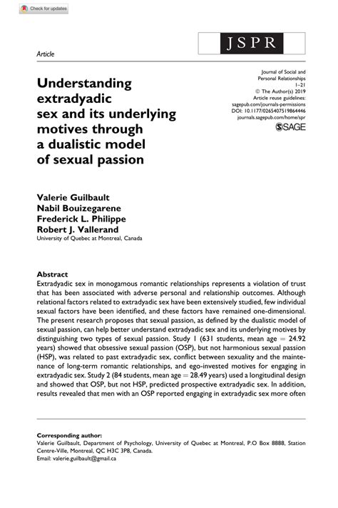 PDF Understanding Extradyadic Sex And Its Underlying Motives Through A Dualistic Model Of