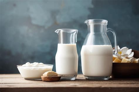Premium Ai Image Milkmilk Bottle And Milk Glass On Wooden Tableglass