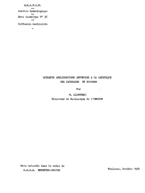 Remplissable En Ligne Horizon Documentation Ird Estimation De Dbit Et Mesure De Vitesse En