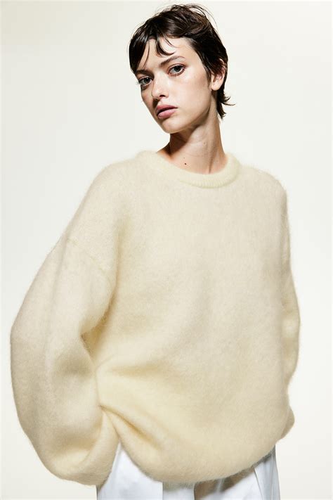 Oversized Mohair Blend Jumper Light Yellow Ladies Handm Gb