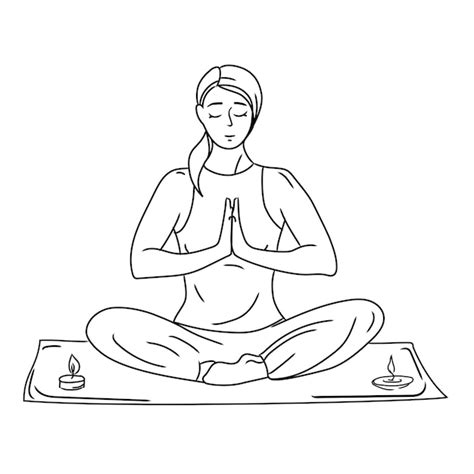 Mujer en posición de loto meditando practicando yoga en la ilustración