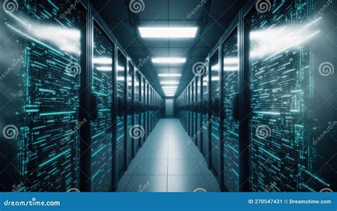 Corridor Of Data Center With Racks Of Server Computer For Cloud Computing Data Stock