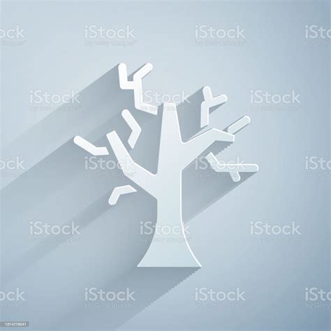 회색 배경에 격리 된 시더트리 아이콘을 잘라 종이 벌거 벗은 나무 죽은 나무 실루엣 종이 아트 스타일 벡터 0명에 대한 스톡