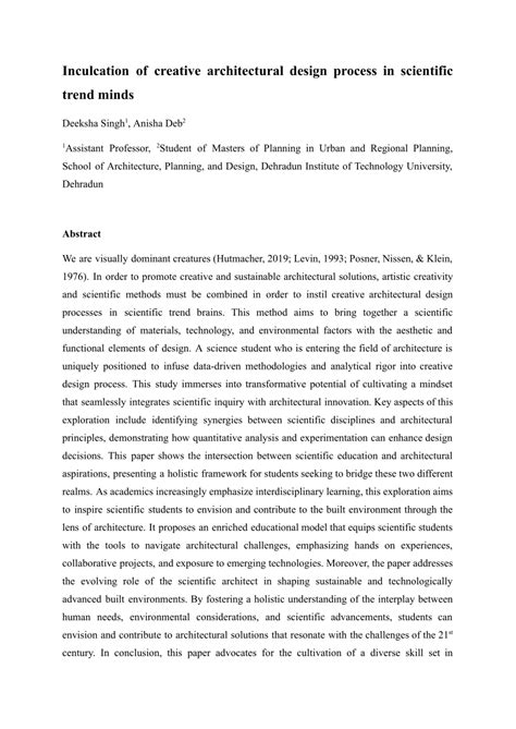 Pdf Inculcation Of Creative Architectural Design Process In