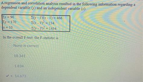 solved a regression and correlation analysis resulted in the