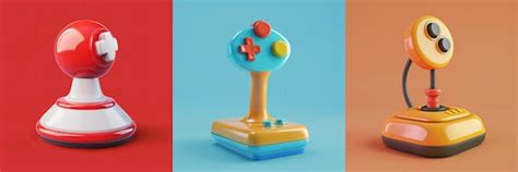 Set Of Cute Joystick 3d Cartoon Animation Style Premium Ai Generated Image